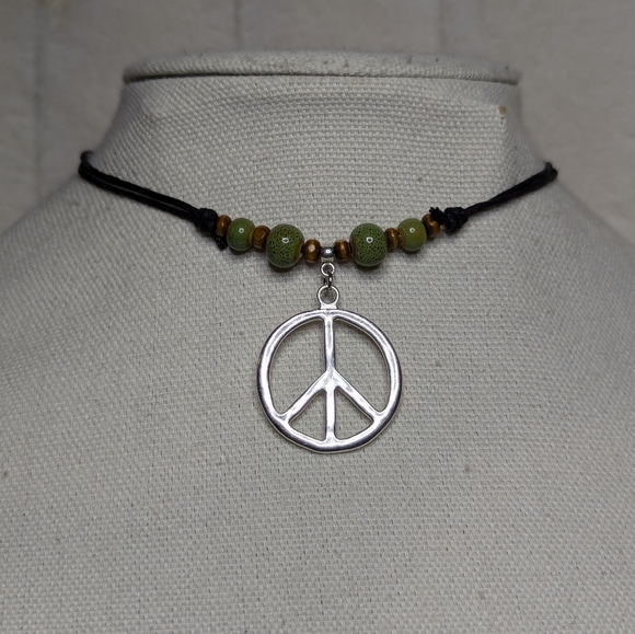 Handmade | Jewelry | Peace Sign Silver Charm Pendant Necklace Ceramic ...